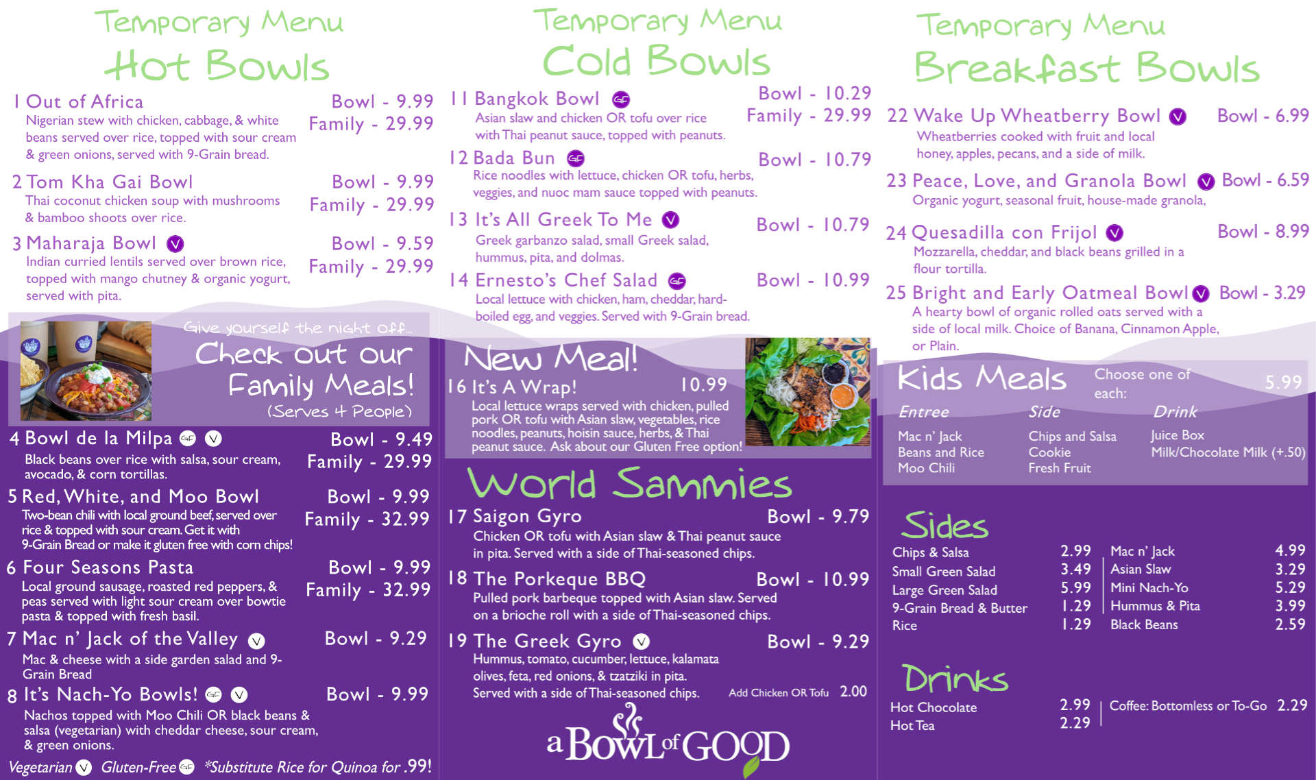 Menus - A Bowl Of Good